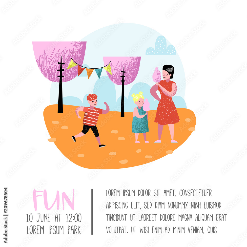 Summer Fun Fair Poster, Banner, Brochure. Amusement Park Characters ...