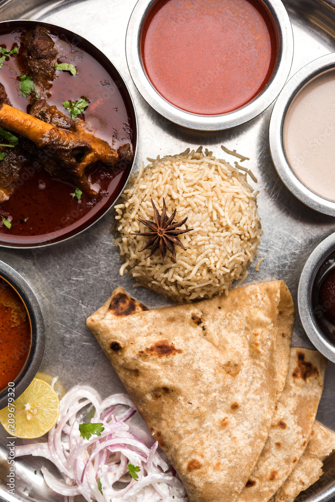 Motton Thali OR Gosht/Lamb platter is Indian/asian non veg lunch/dinner ...