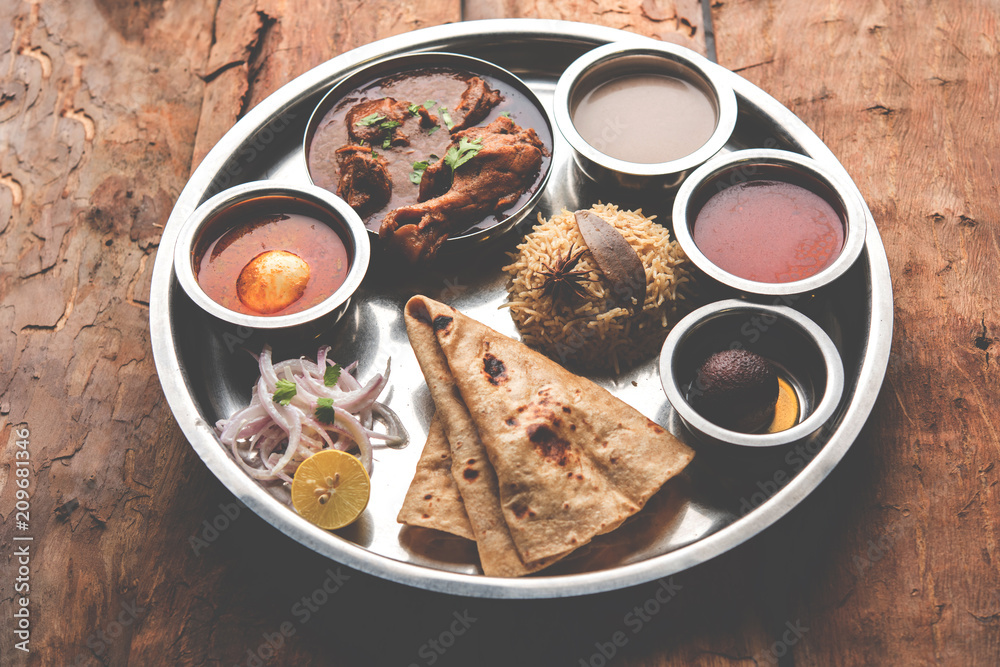 Kolhapuri chicken Thali is a popular Indian/asian food platter consists ...