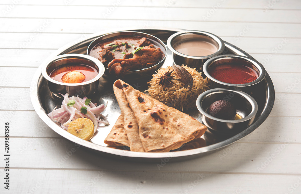 Kolhapuri chicken Thali is a popular Indian/asian food platter consists ...