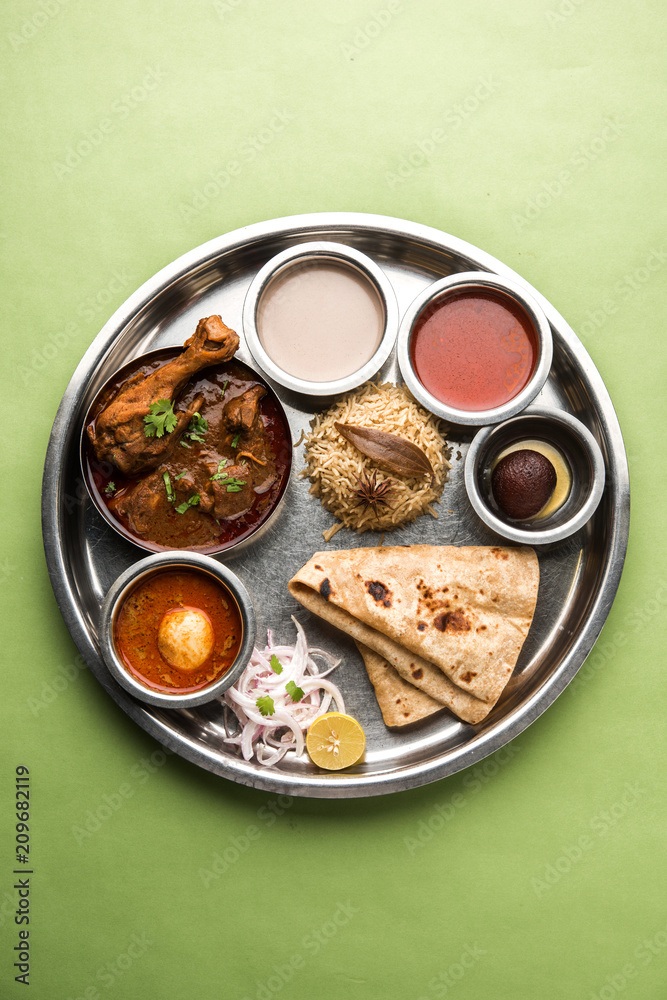 Kolhapuri chicken Thali is a popular Indian/asian food platter consists ...