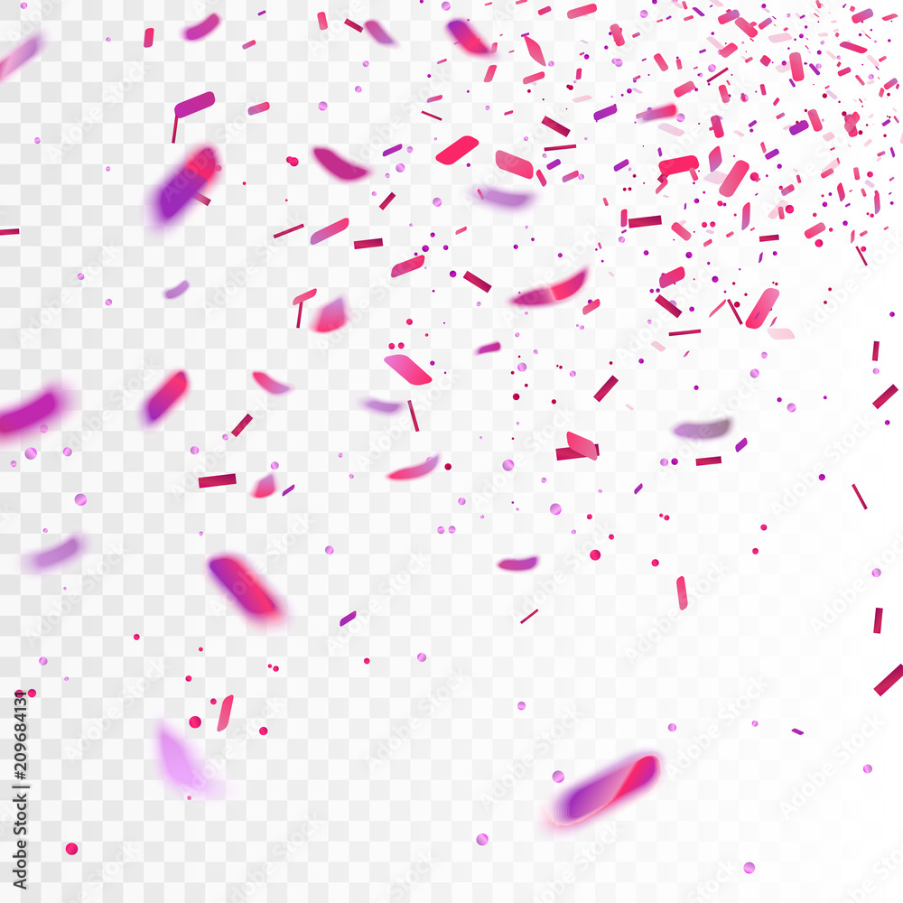 Stock vector illustration realistic pink and purple confetti, glitters ...