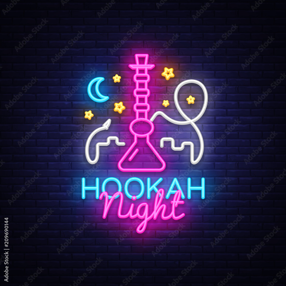 Hookah neon sign vector. Night Hookah Design Template, Light Banner ...
