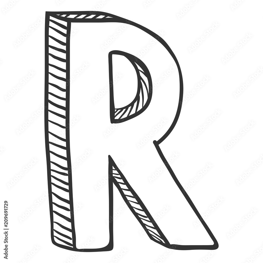 Vector Single Doodle Sketch Illustration - The Letter R Stock Vector ...