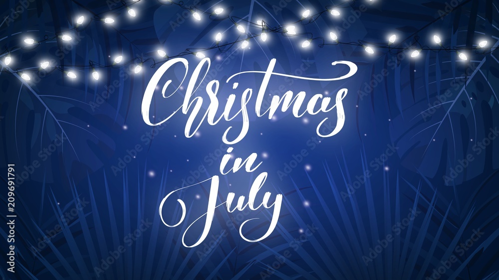 Christmas in July. Tropical background with exotic palm leaves ...