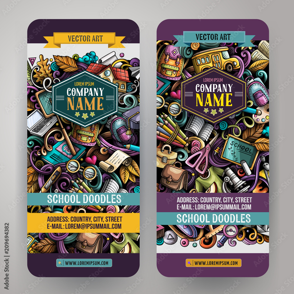 Cartoon cute colorful vector hand drawn doodles School banners Stock ...