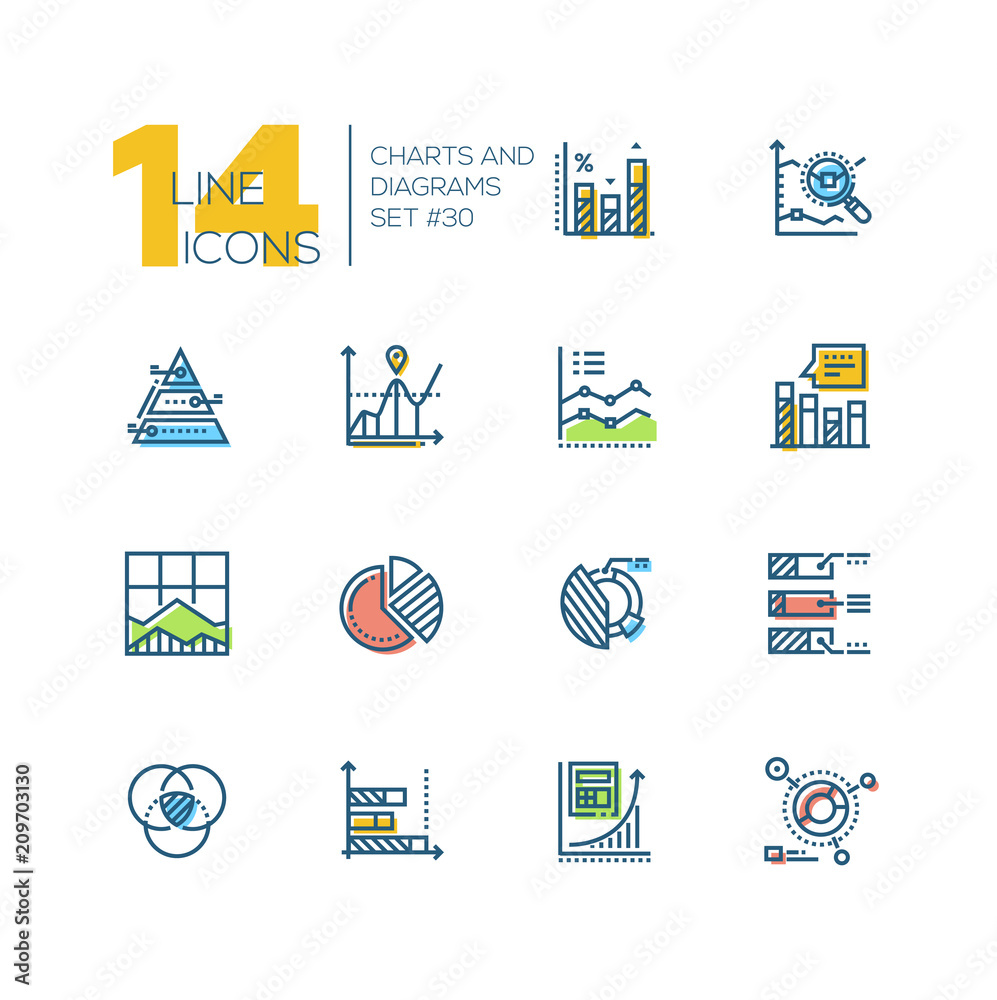 Charts and diagrams - set of line design style icons Stock Vector ...