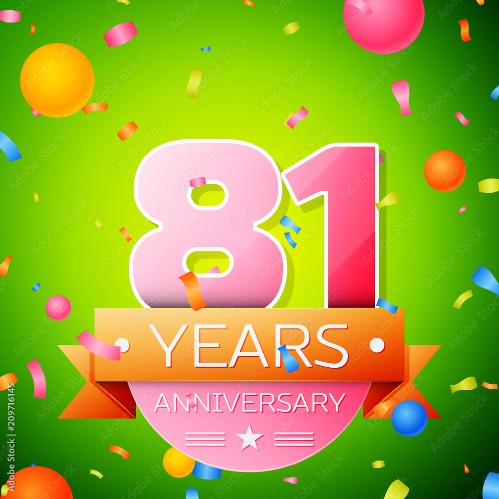 Realistic Eighty one Years Anniversary Celebration Design. Pink numbers ...