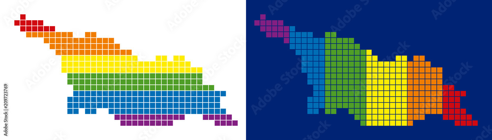 Dot LGBT Georgia map versions. Vector geographic schemes in rainbow ...
