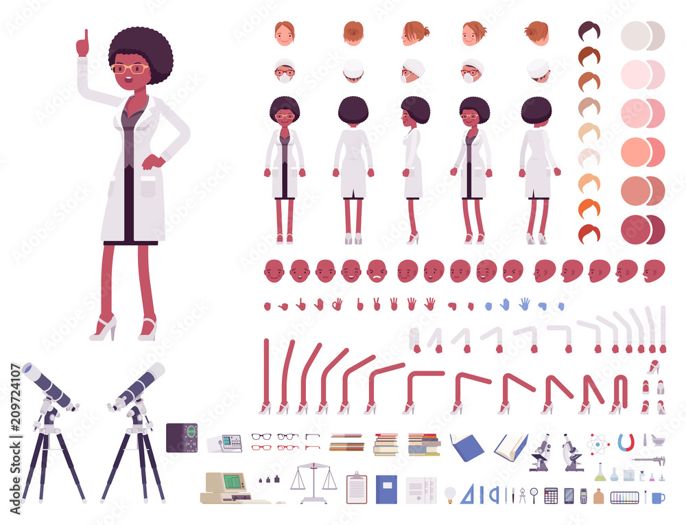 Female scientist character creation set Stock Vector | Adobe Stock