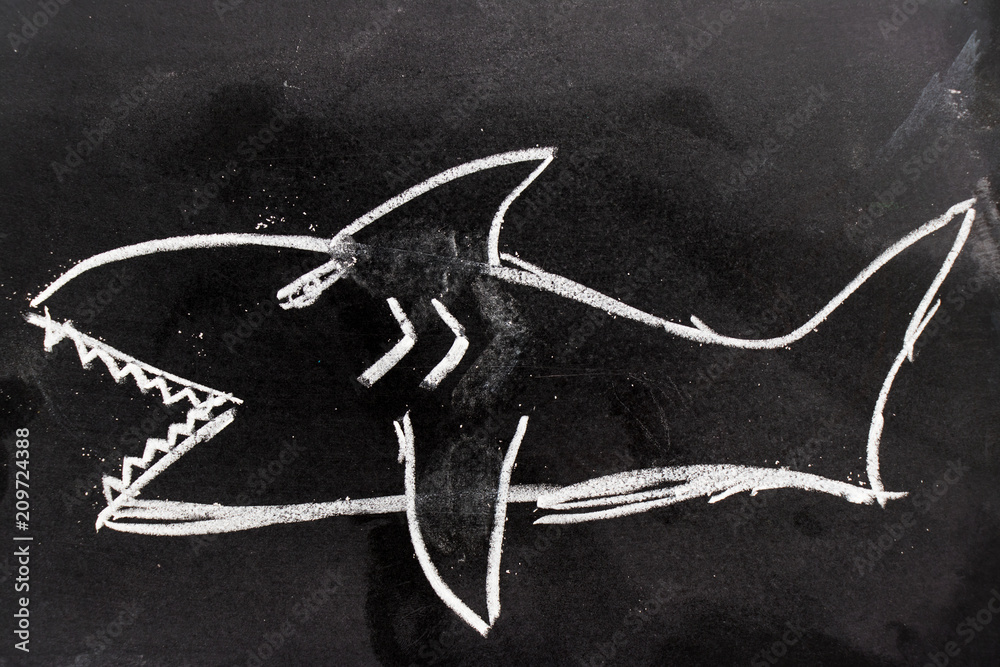 CHalk hand drawing as shark shape on black board background Stock Photo ...