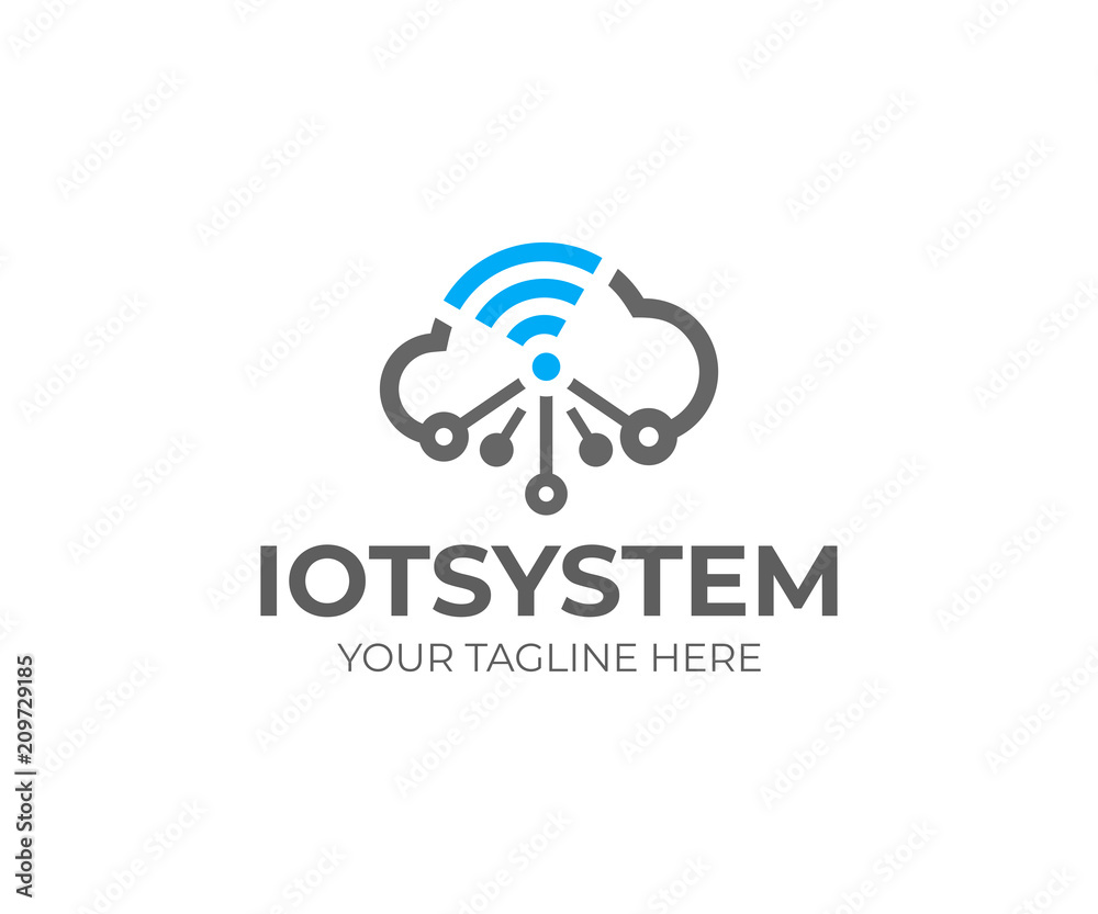 Internet of things (IOT), logo template. Network cloud and wi-fi signal ...