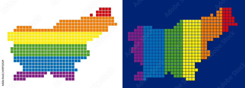 Dot LGBT Slovenia map variants. Vector geographic maps in LGBT rainbow ...