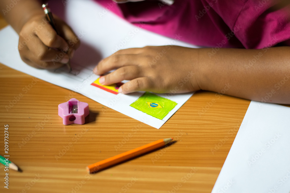 child drawing world cup national football flag,world cup concept Stock ...