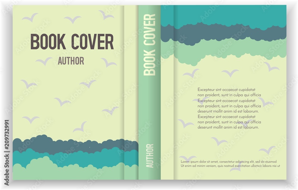 Creative book cover design with vintage sea or ocean waves and birds ...