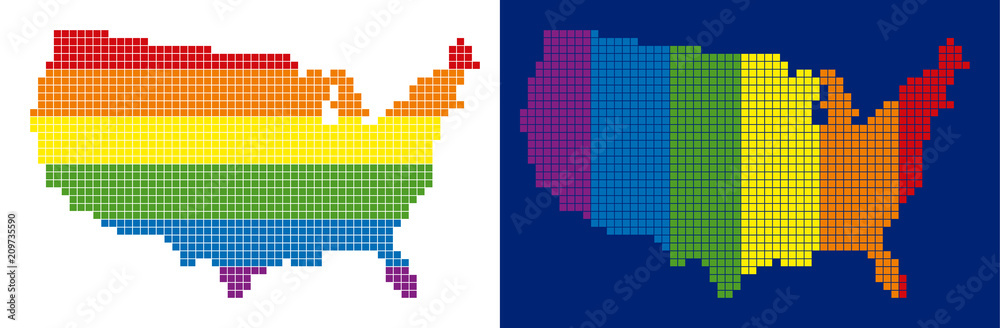 Dot LGBT USA map versions. Vector geographic plans in LGBT flag colors ...