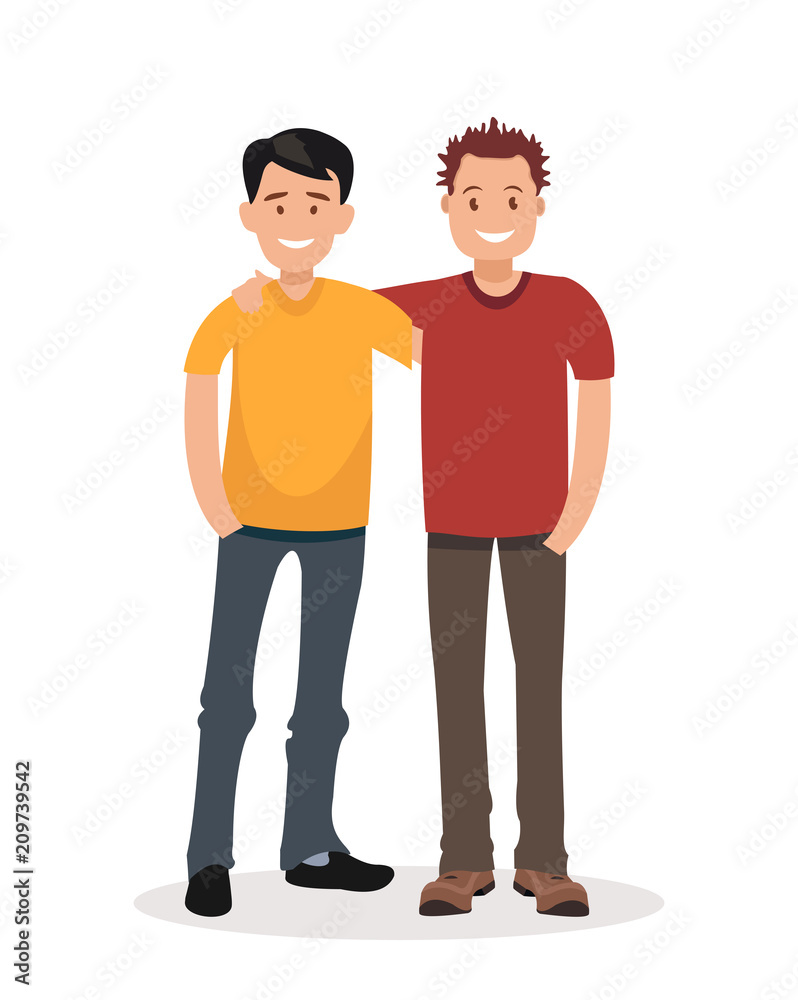 Concept of male friendship. Two guys hug. Stock Vector | Adobe Stock