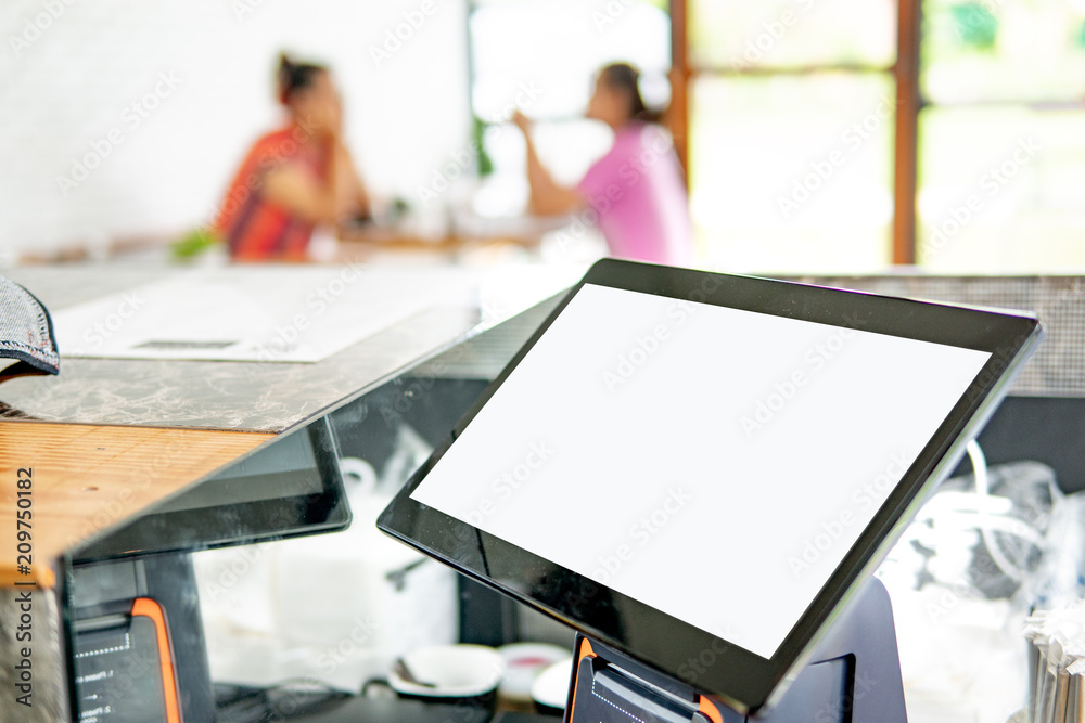 blank screen POS machine equipment,Point of Sale on cafe mock up ...