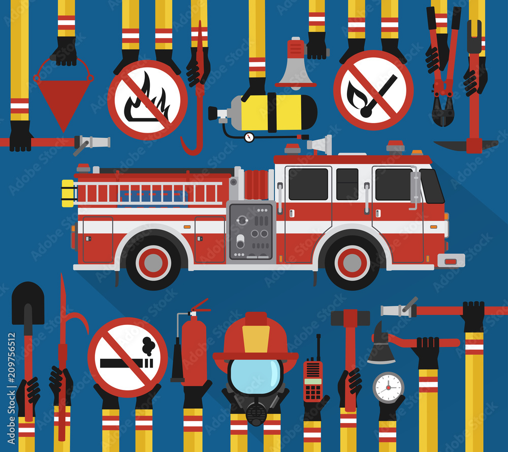 Fire Fighting infographic flat design with fire engine.Vector ...