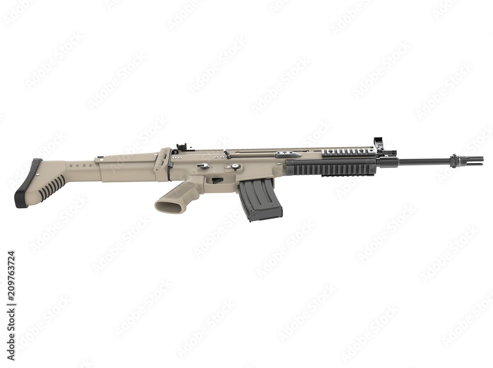 Desert colour army assault rifle - top down side view - 3D Illustration ...