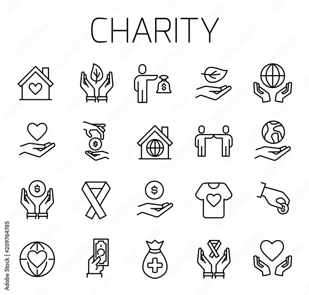 Charity related vector icon set. Stock Vector | Adobe Stock