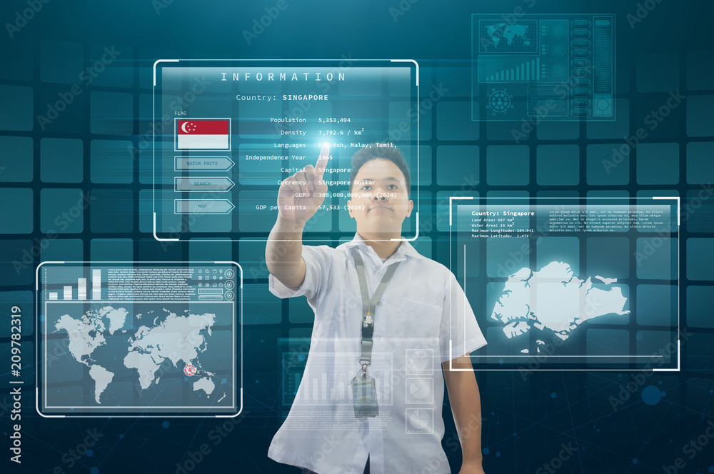 Student studying about Singapore. Student wearing school uniform using ...