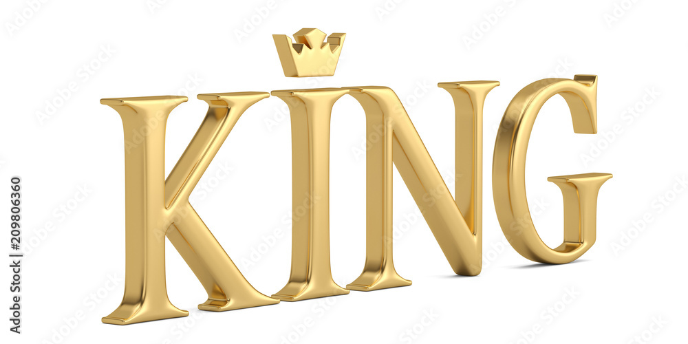 The gold word king isolated on white background 3D illustration. Stock ...