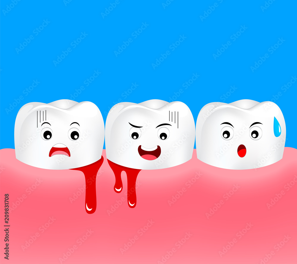 Cute cartoon tooth character with gum problem. Dental care concept ...