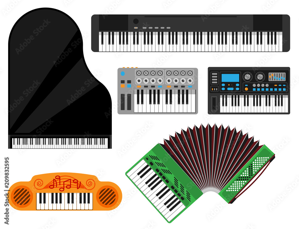 Keyboard musical instruments vector classical piano melody studio ...
