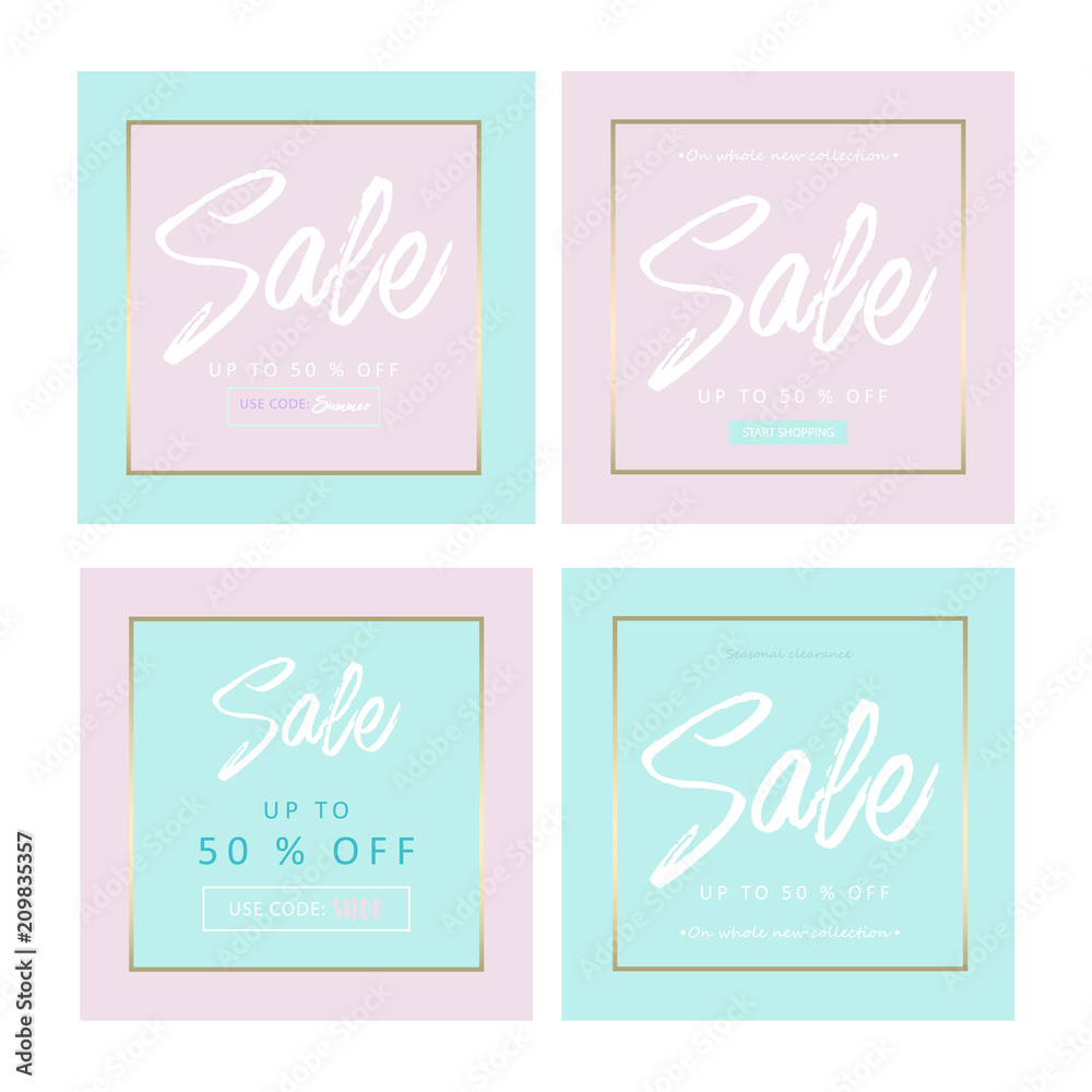 Set of Trendy creative artistic advertising banners or headers with ...