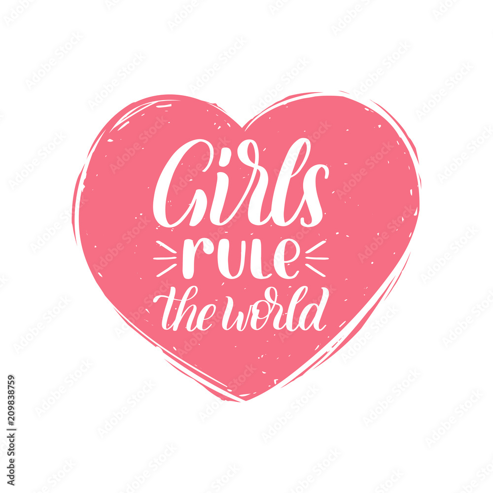 Hand lettering Girls Rule The World. Vector calligraphic illustration ...