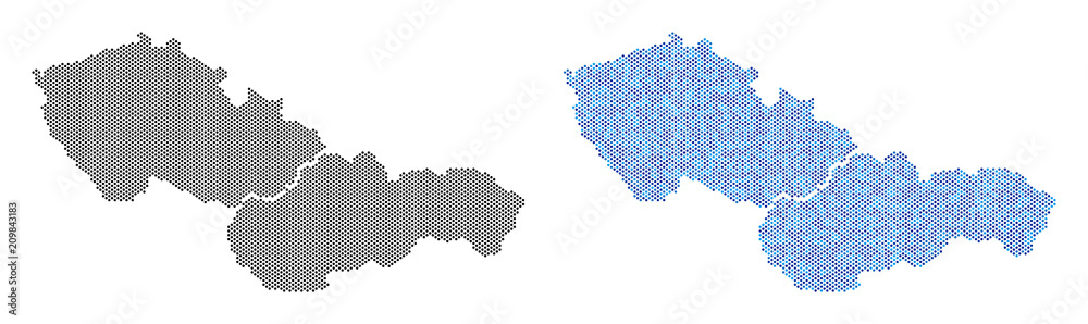 Pixelated Czechoslovakia map version. Vector territory schemes in black ...