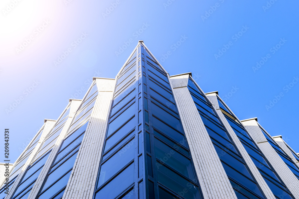 Details of office building exterior. Business buildings skyline looking ...
