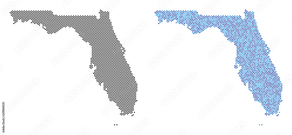 Dotted Florida map variants. Vector territory plans in black color and ...