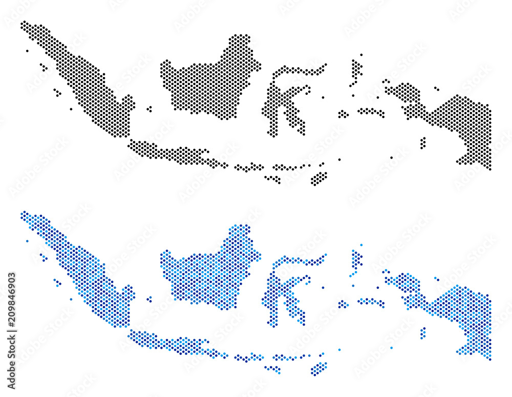 Dotted Indonesia map variants. Vector territorial plans in black color ...