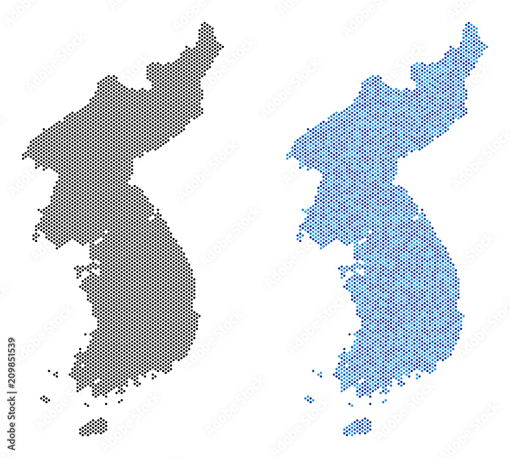 Circle dot North and South Korea map variants. Vector territorial plans ...