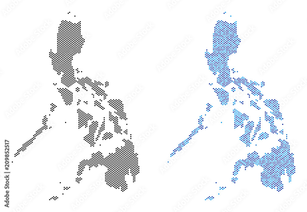 Pixel Philippines map variants. Vector territorial plans in black color ...