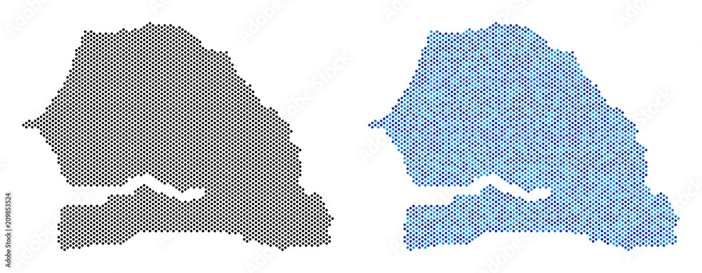 Dotted Senegal map variants. Vector geographic plans in black color and ...