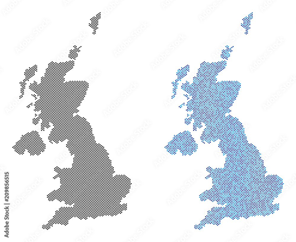 Dotted United Kingdom map version. Vector territorial schemes in black ...