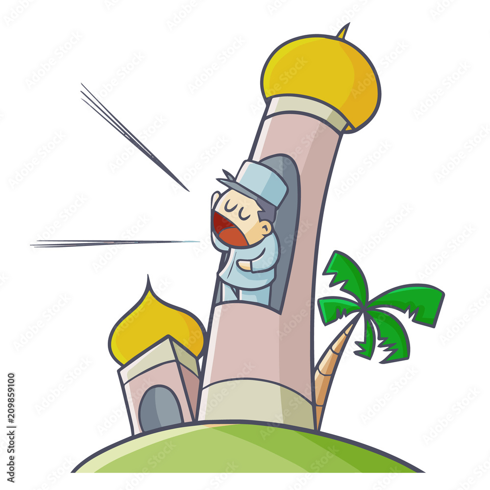 Funny and cute muslim boy doing "Adzan" calling for praying from the ...