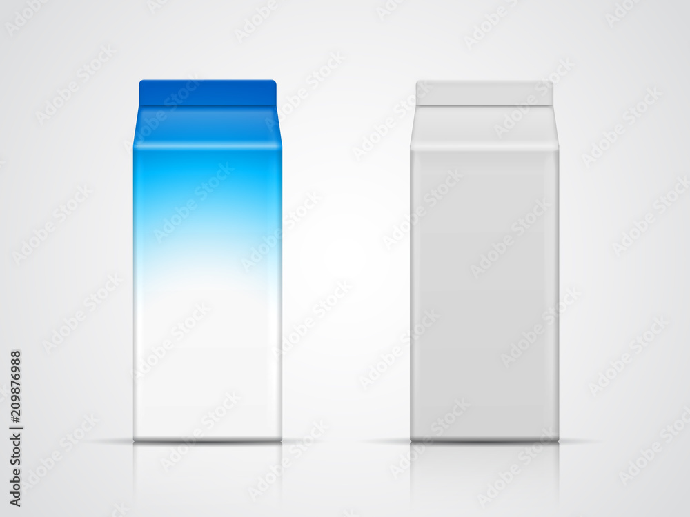 Vector set of milk carton isolated on grey background. Blank paper ...