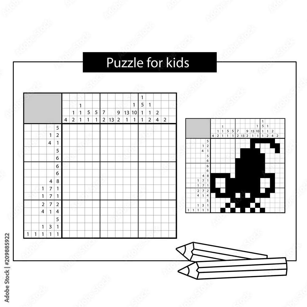 Vecteur Stock Mouse. Black and white japanese crossword with answer ...