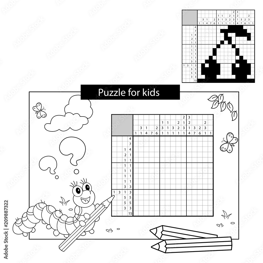 Education Puzzle Game for school Children. Cherry. Black and white ...