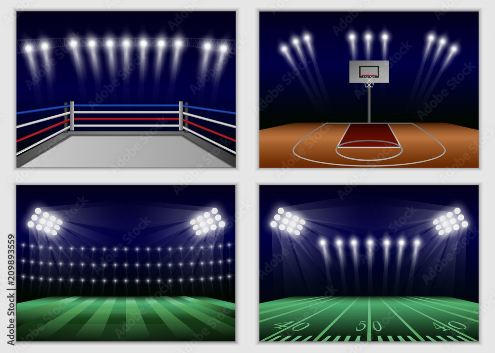 Arena stadium sport scene banner concept set. Realistic illustration of ...