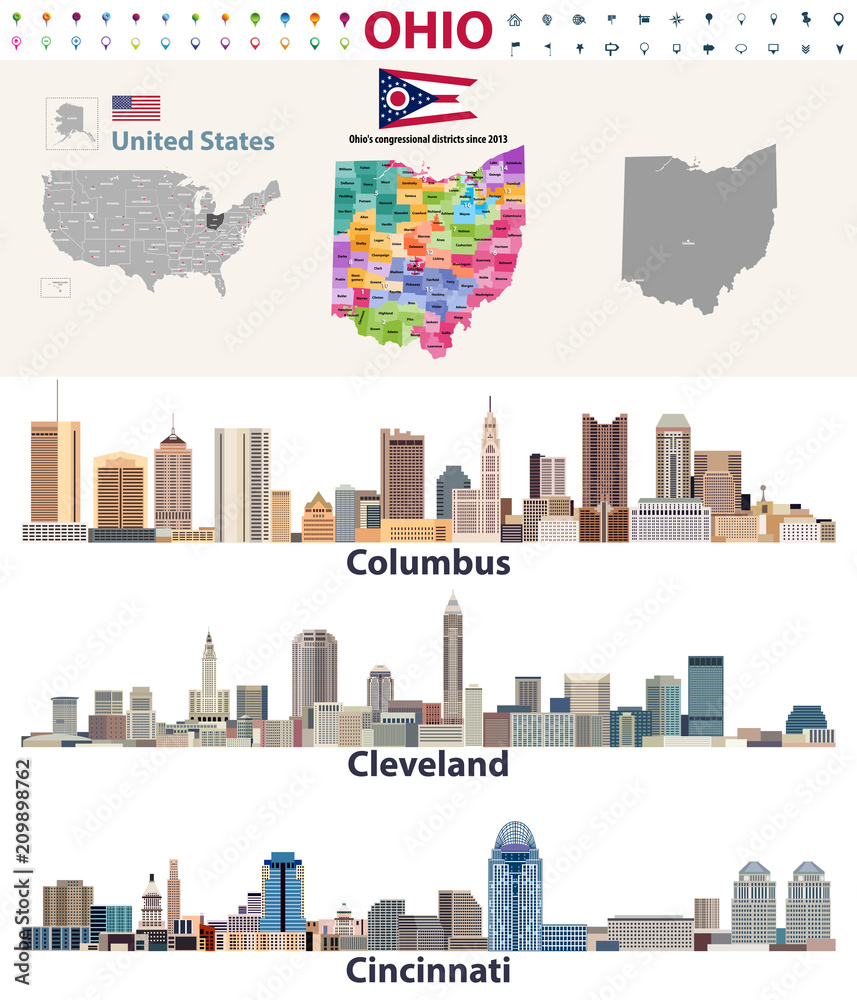 vector map and major cities of Ohio state Stock Vector | Adobe Stock
