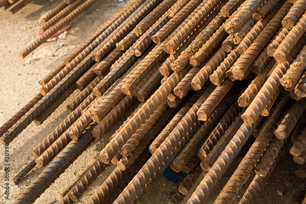Rusty steel bar or steel reinforcement bar texture in construction site ...