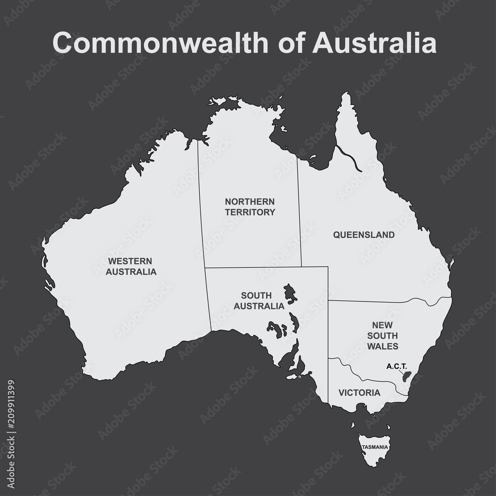 Map of Australia with internal regional boundaries, vector illustration ...