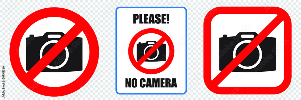 No cameras allowed square sign. Red prohibition no camera sign. No ...