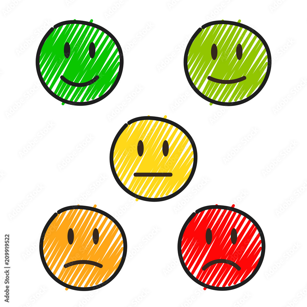Vetor de 5 hand drawing smile faces, stock vector illustration do Stock ...