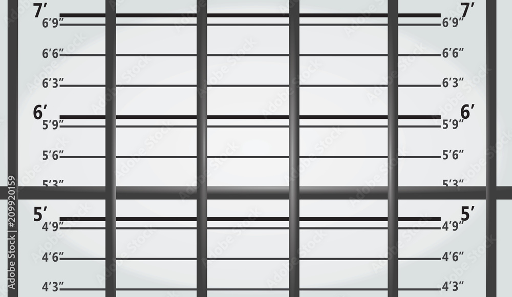 Prison bars in front of mugshot wall. vector illustration Stock Vector ...